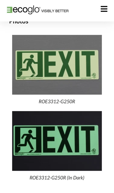 RUNNING MAN WITH Exit Photoluminescent Sign Ecoglo/ 3M ROE3312, Rigid ...