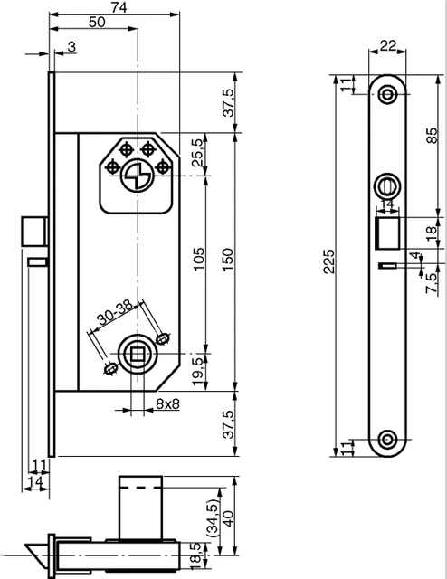 ASSA ABLOY LOCK Case Connect 8561 L: 22.5cm Emergency Exit Reversible ...