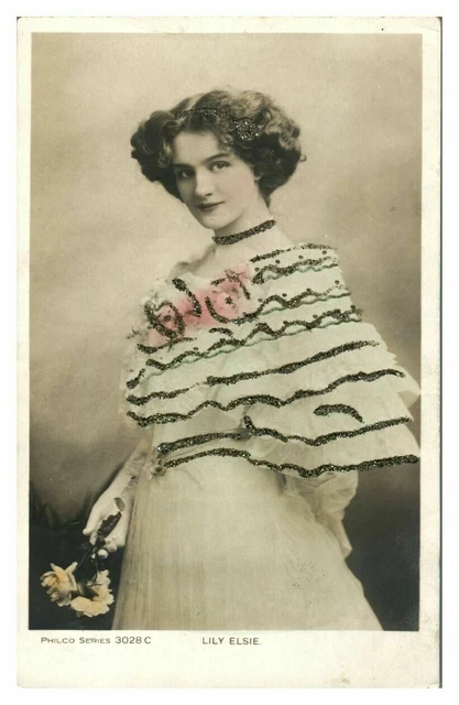 ANTIQUE RPPC COLOUR tinted postcard Miss Lily Elsie actress stage ...