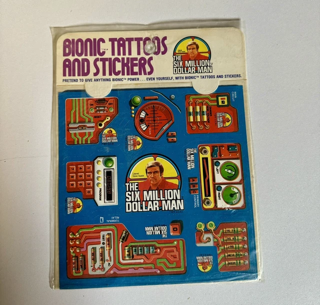 SIX MILLION DOLLAR Man Kenner Bionic Tattoos And Stickers Sealed Pack £ ...