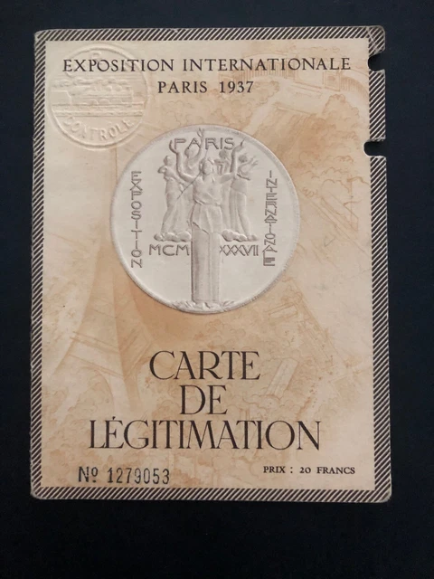 ORIGINAL FRANCE 1937 legitimation card Philatelic Exhibition 1937 ...