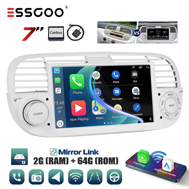 7& AUTORADIO CARPLAY Per Fiat 500 2007 -2019 Android 13 2+64G GPS NAVI WIFI BT EUR 154,99 ...
