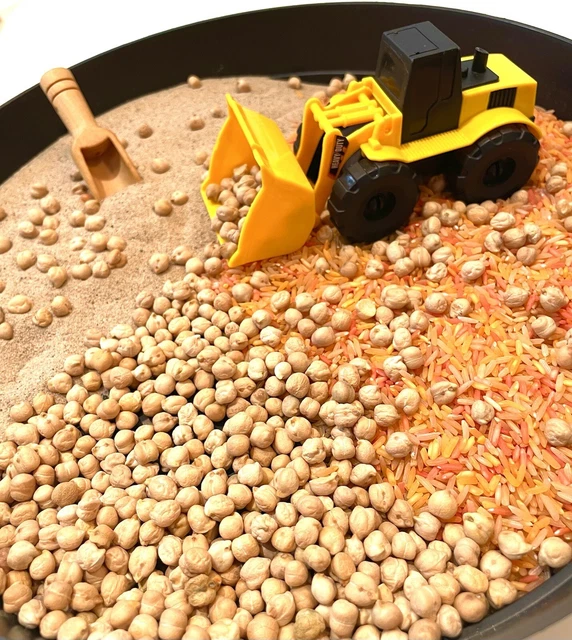 CONSTRUCTION BUILDING DIGGER Sensory Play Coloured rice Kit Messy Play ...