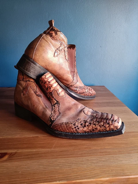 GINO BIANCHI MEN’S Python Snakeskin Leather Chelsea Boots Brown EU 44 ...