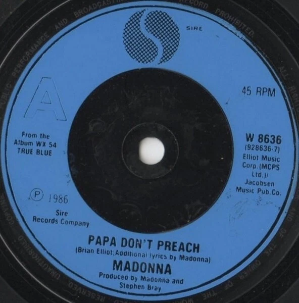 MADONNA - PAPA Don't Preach (7", Single, Bleu) EUR 11,92 - PicClick FR