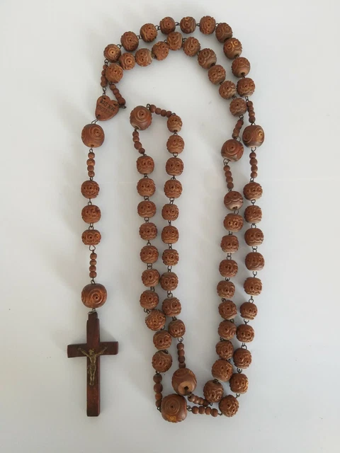 CHAPELET EN BOIS Sculpte Art Populaire 19Eme Grande Taille Fait Main ...