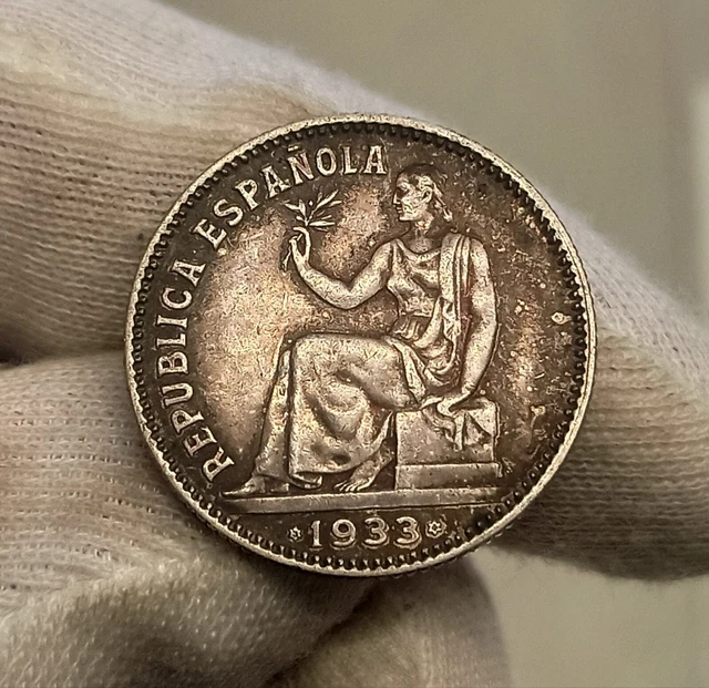 ESPAÑA SPAIN II República - 1 Peseta 1933 *34 Km 750 Plata EUR 17,50 ...
