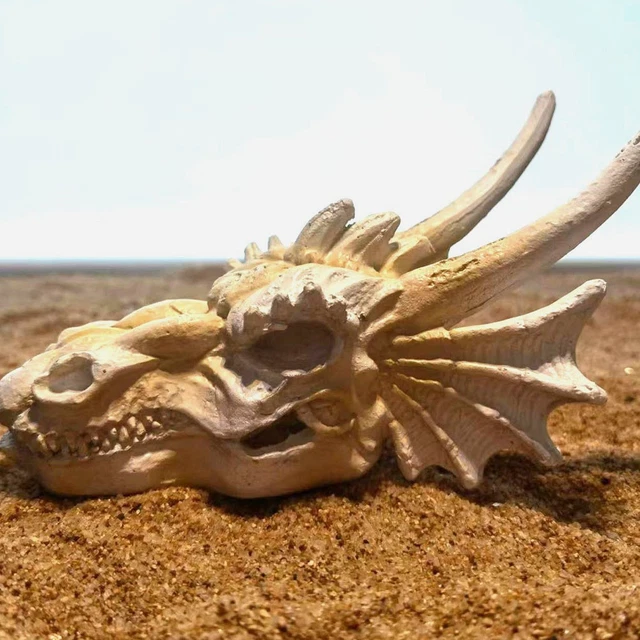 DRAGON SKULL AQUARIUM Decor Resin Ornament Fish Tank Shrimp Hideout ...