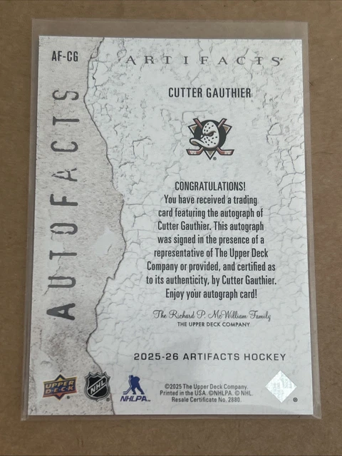 CUTTER GAUTHIER 2025-26 artifacts Hockey AUTOFACTS AF-CG $45.00 ...