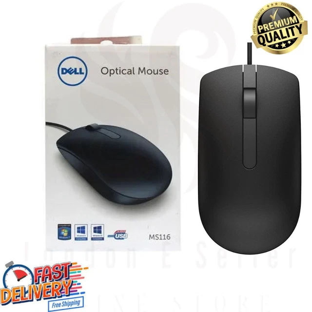 USB DELL MOUSE Black Wired Optical Scroll Wheel Laptop/PC MS111 UK £6. ...