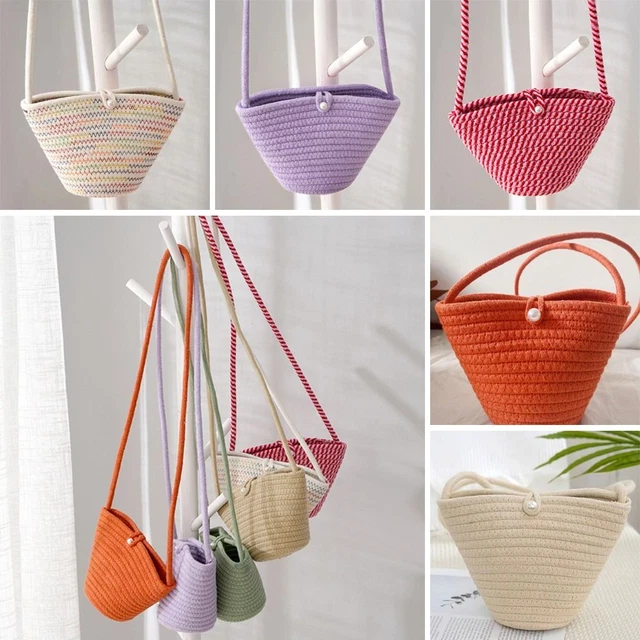 COTTON WEAVING COTTON Woven Bag Shell Shape Shoulder Bags Handbag Kid ...