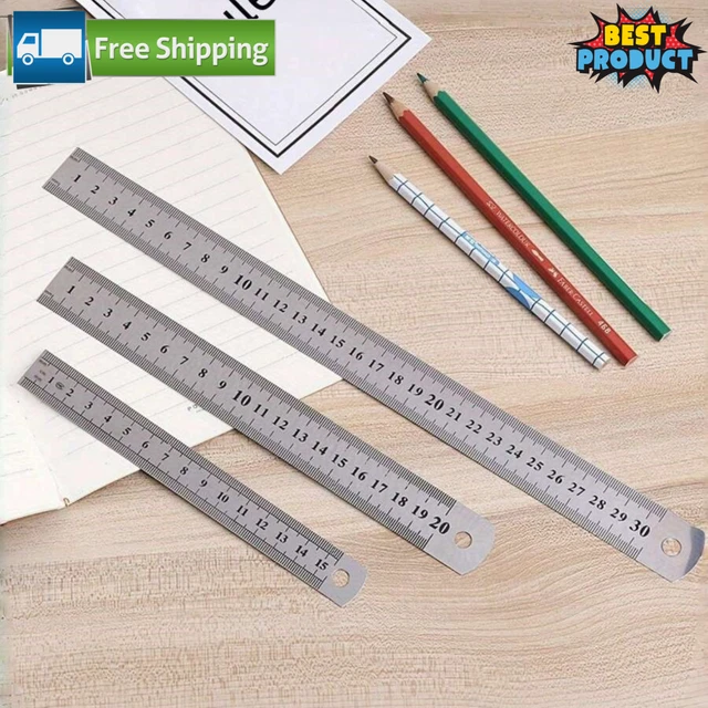 STAINLESS STEEL METAL Ruler with Inch and Metric Machinist Ruler 3pcs ...