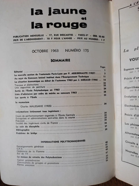 1963,& LA JAUNE Et La Rouge ",N°175,Polytechnique,Malegerie,Concours ...