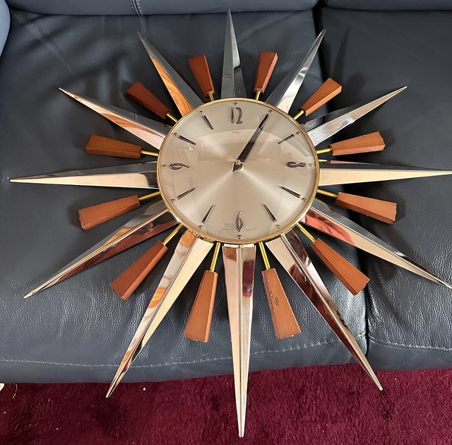 METAMEC SUNBURST STARBURST Clock 60’s Chrome/Brass UTS Movement ...