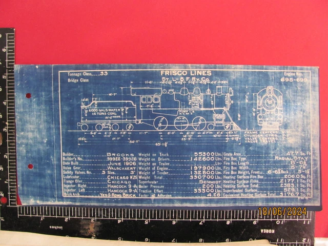 FRISCO LINES SL-SF Railroad 4-6-0 Locomotives #695 - #699 Blueprint ...