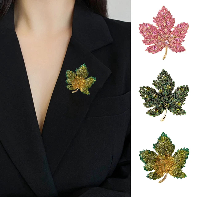RHINESTONE MAPLE LEAF Pin Long-lasting Elegant Shape Brooch Shimmering ...