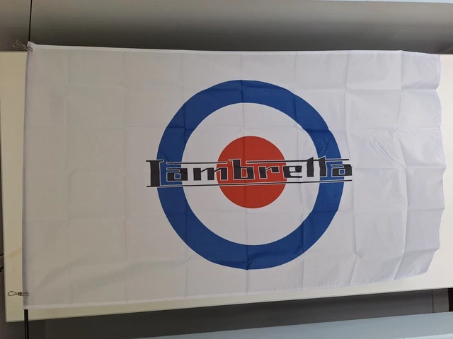 LAMBRETTA LARGE WHITE Flag 5FT x 3FT Camping Music Skinhead Ska FREE P ...