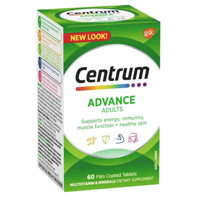 CENTRUM ADVANCE ADULTS 60 Tablets Multivitamin Dietary Supplement A to ...