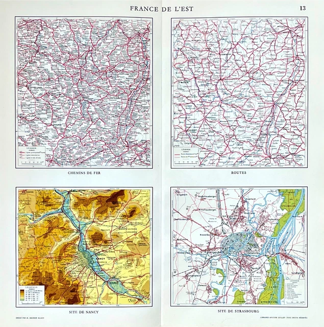 1951 ORIGINAL CARTE France de l'Est | Chemins de fer | Routes Nancy ...