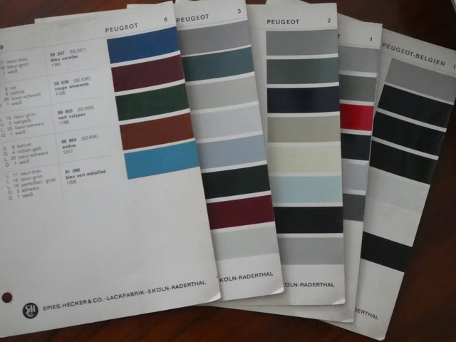 PEUGEOT FARBTABELLE FARBKARTE 60er Jahre Farbmuster Lackmuster Lacktabelle SPIES EUR 18,00 ...