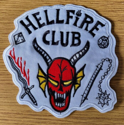 STRANGER THINGS WHITE Hellfire Club Gaming Large patch 4 3/4 inches £8. ...