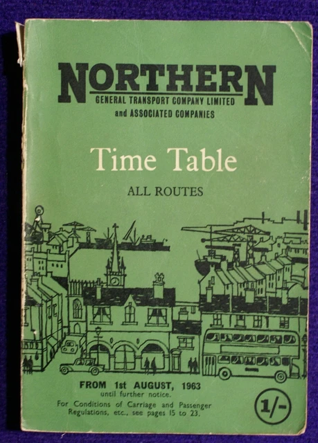 NORTHERN GENERAL TRANSPORT BUS COACH TIMETABLE ROUTE MAP 1963 A ...