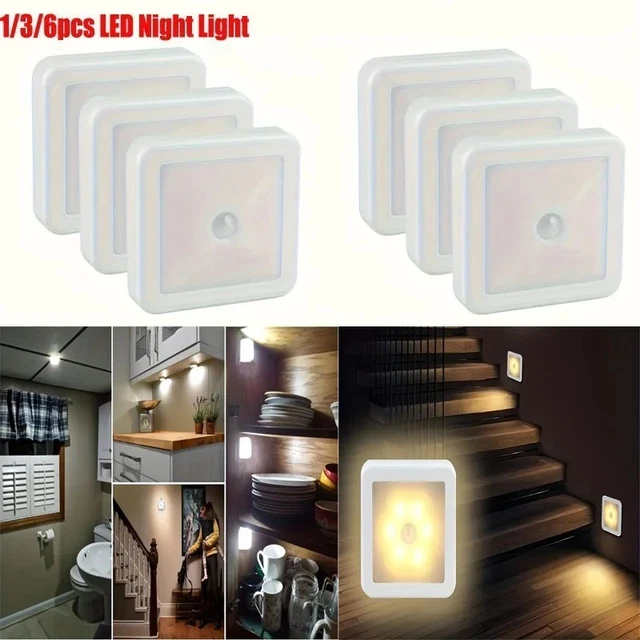 LED MOTION SENSOR Lights PIR Wireless Night Light Battery Cabinet Stair ...