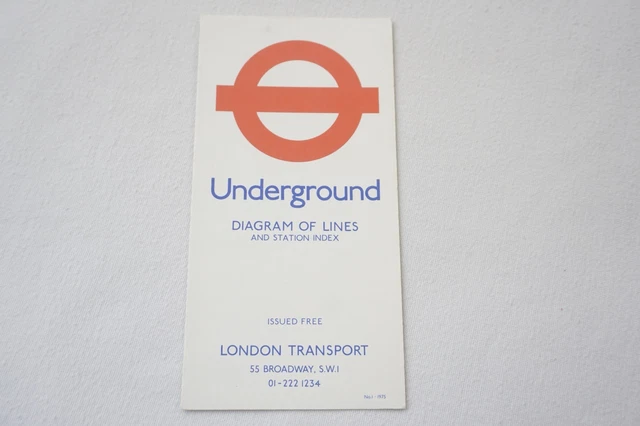 1975 NO. 1 London Transport Underground Map Diagram of Lines Tube Ref 5 ...