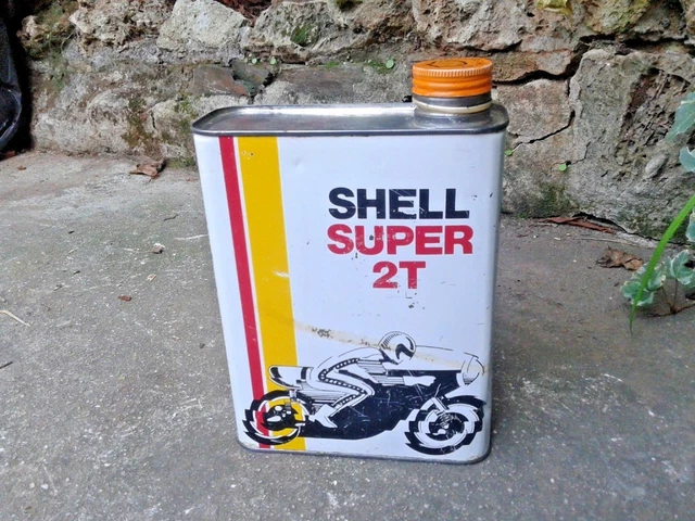 ANCIEN BIDON D'HUILE SHELL SUPER 2T, can oil Shell collector motorcycle ...
