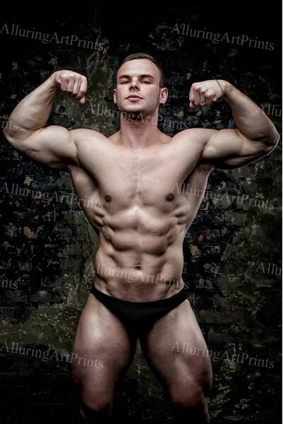 MALE MODEL PRINT Muscular Handsome Beefcake Shirtless Hunk Hot Athlete ...