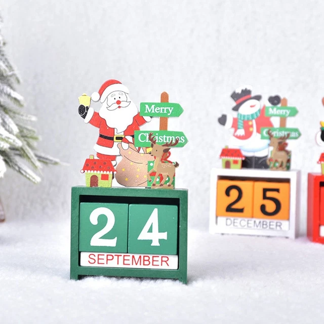 3X(CHRISTMAS TABLE CALENDAR Tabletop Number Date Wooden Blocks ...