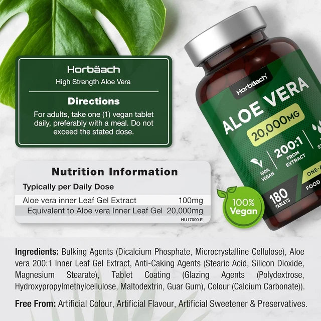 ALOE VERA TABLETS 20,000Mg | High Strength One-A-Day Formula | 180 ...