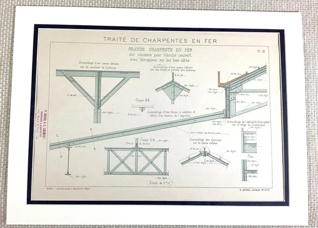 FRENCH ARCHITECTURAL PRINT Cast Iron Structural Engineering Drawing ...