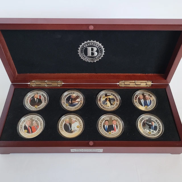THE DONALD TRUMP 45th President Silverplated Coin Collection Set of 8 £ ...
