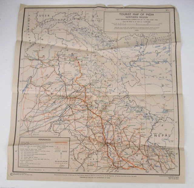 ORIGINAL VINTAGE SHEET Tourist Map Of India Northern Region 1959 £16.29 ...