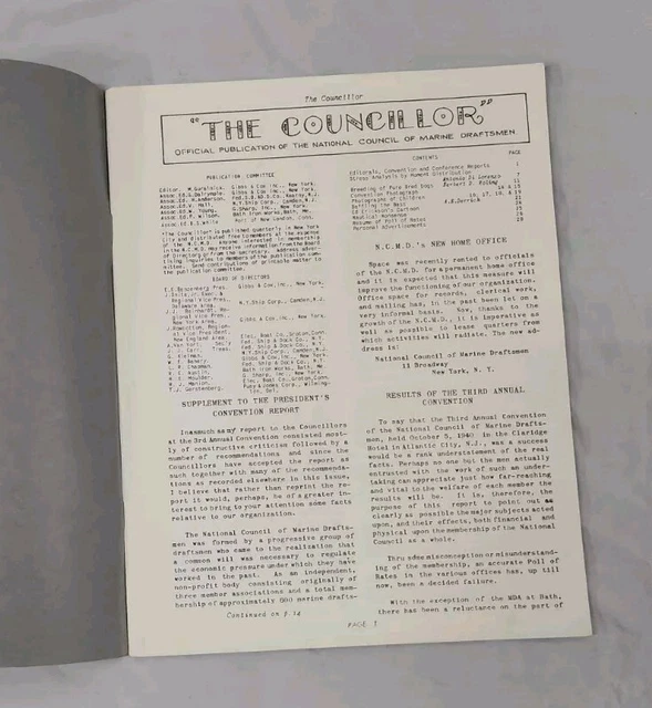 THE COUNCILLOR NATIONAL Council Of Marine Draftsman Booklet 1940 Report ...