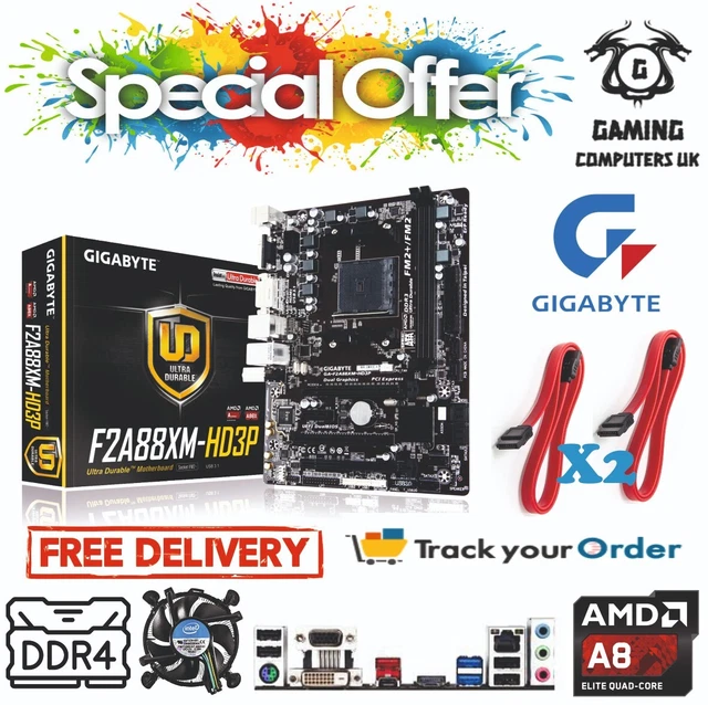 GIGABYTE GA-F2A88XM-D3HP + AMD A8-7600 R7 CPU IO SHIELD KOSTENLOSER ...