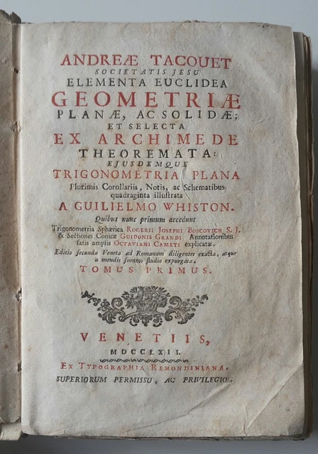 ANDREA TACQUET ELEMENTA Euclidea Geometriae Tip. Remondiniana 1762 EUR 120,00 - PicClick IT