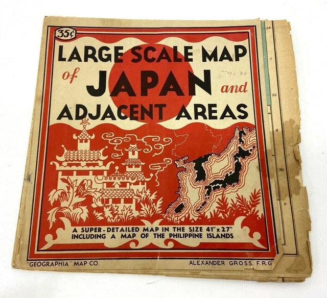 VINTAGE LARGE SCALE Map Of Japan & Adjacent Areas £20.23 - PicClick UK