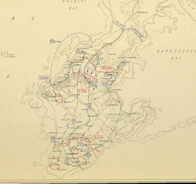 WW2 BATTLE OF Okinawa Map Operation Iceberg Hacksaw Ridge Victory Shuri ...