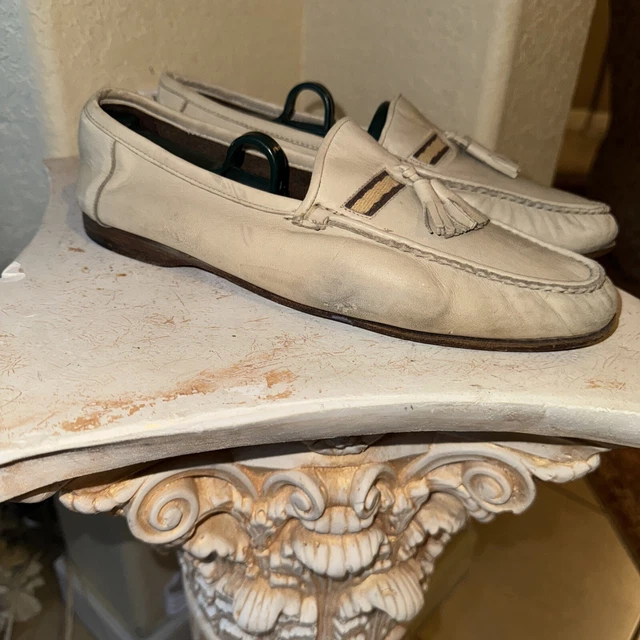 VINTAGE CHRISTIAN DIOR Ivory Leather Moc Toe Tassel Ribbon Loafers Men ...