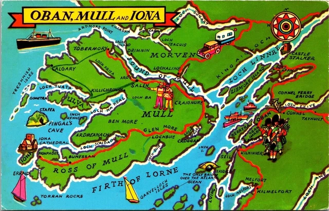 OBAN MULL IONA Map Postcard UNP VTG Great Britain Unused Vintage EUR 7 ...