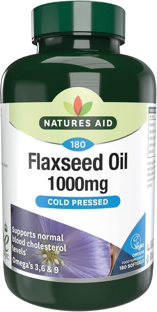 NATURES AID FLAXSEED Oil 1000mg High Strength Omega-3 Softgels Supports ...