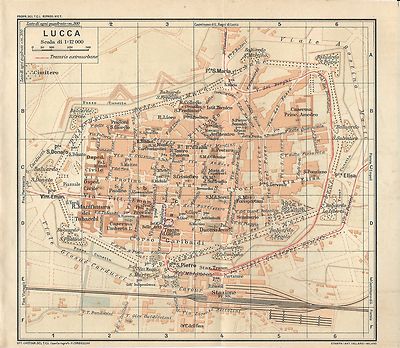 CARTA GEOGRAFICA ANTICA LUCCA Pianta della città TCI 1916 Old antique ...