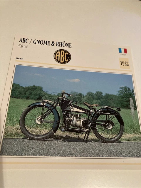 ABC GNOME ET Rhône 400 1922 fiche carte moto collection édition Atlas ...