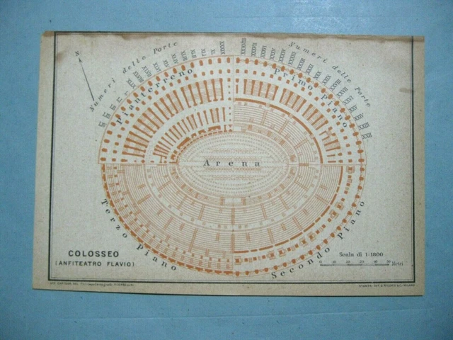 STAMPA ANTICA MAPPA PIANTA COLOSSEO ANFITEATRO FLAVIO ROMA 1925 EUR 5 ...
