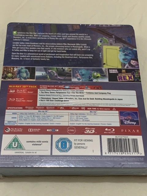 Disney Pixar Monsters Inc 3d Blu Ray Uk Zavvi Lenticular Steelbook