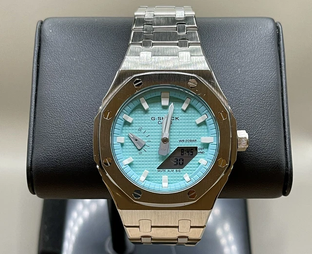 G-SHOCK GA2100 CASIOAK Mod Tiffany Blue Dial Stainless Steel Band $230. ...