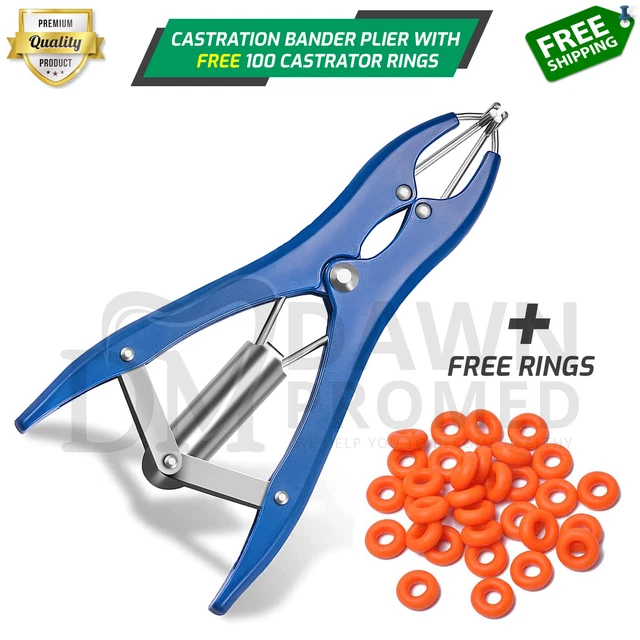 CASTRATION BANDER W/FREE 100 Castrator Rings Flared Plier for Cattle Goat Cow £17.74 - PicClick UK