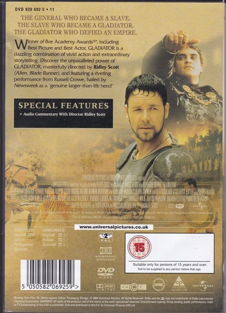 GLADIATOR A RIDLEY Scott Film ( DVD 2004 ) Russel Crowe EUR 1,80 - PicClick IT